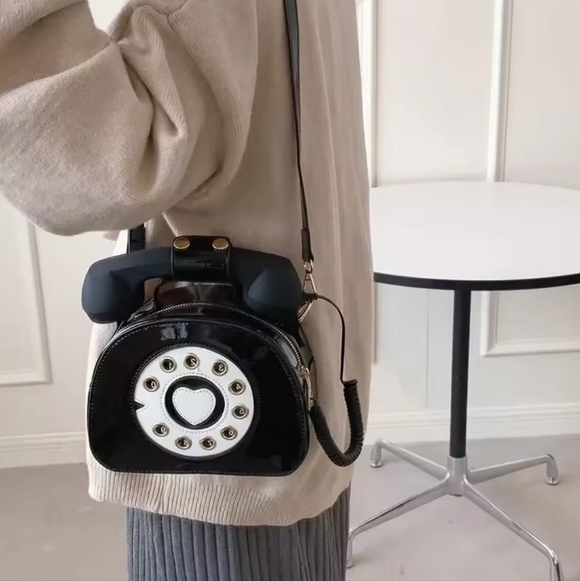 Bags | Retro Telephone Handbag In Black And White | Poshmark